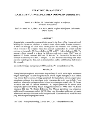 8, SM, Rahma Arya S, Hapzi Ali, Strategic Management: SWOT Analysis pada PT. Semen Indonesia ...