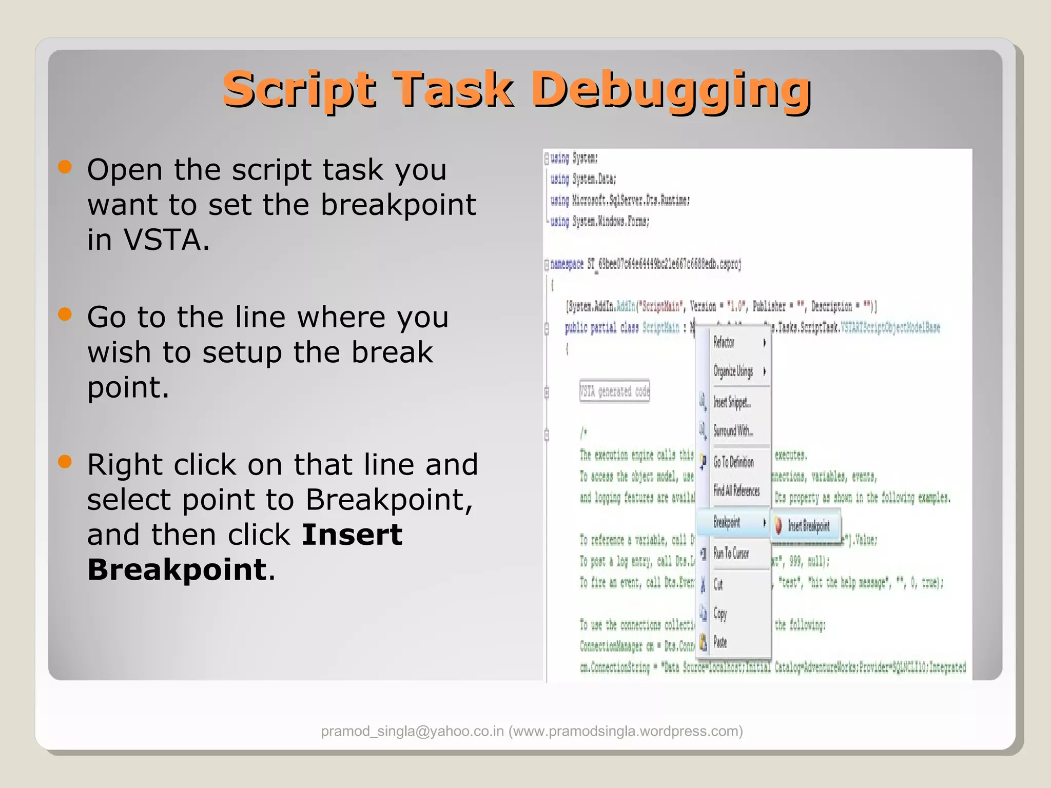 8\9 SSIS 2008R2_Training - Debugging_Package | PPT