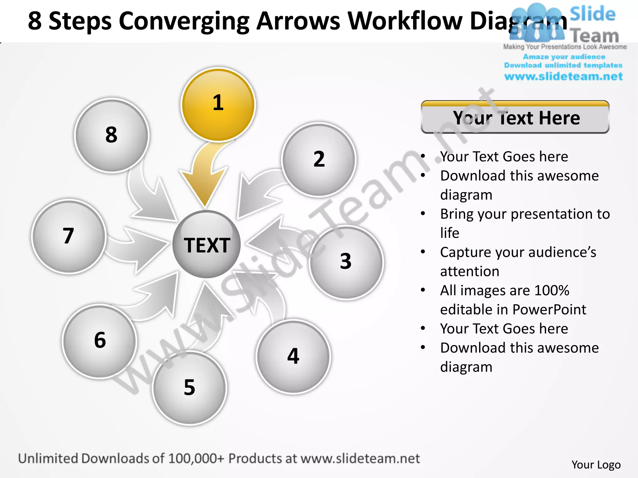 8 steps converging arrows workflow diagram chart software power point ...
