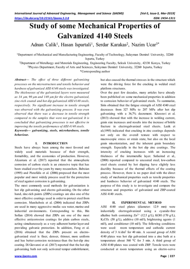 Study of some Mechanical Properties of Galvanized 4140 Steels | PDF