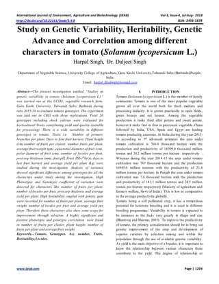 Study on Genetic Variability, Heritability, Genetic Advance and Correlation among different ...