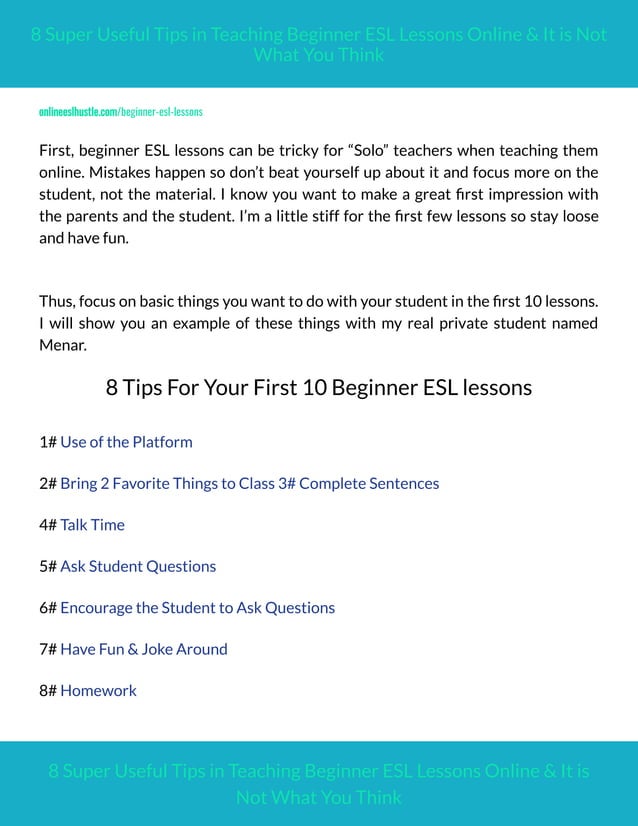 8 super useful tips in teaching beginner esl lessons online & it is not ...
