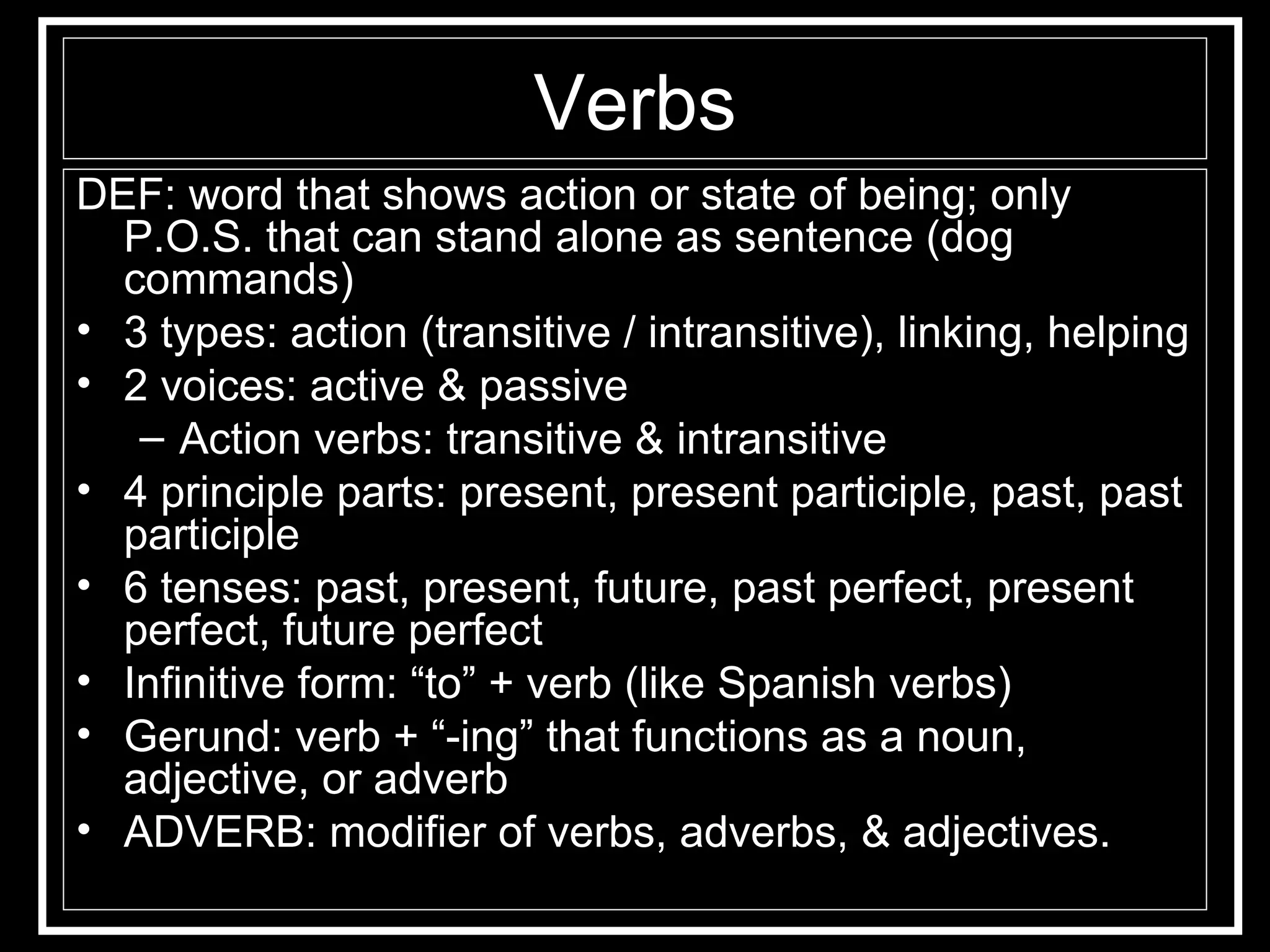 8th Grade Grammar Review Verb Fam | PPT