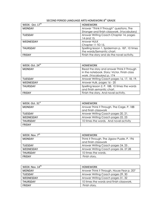 8th. grade 2 nd. period language arts homework | PDF