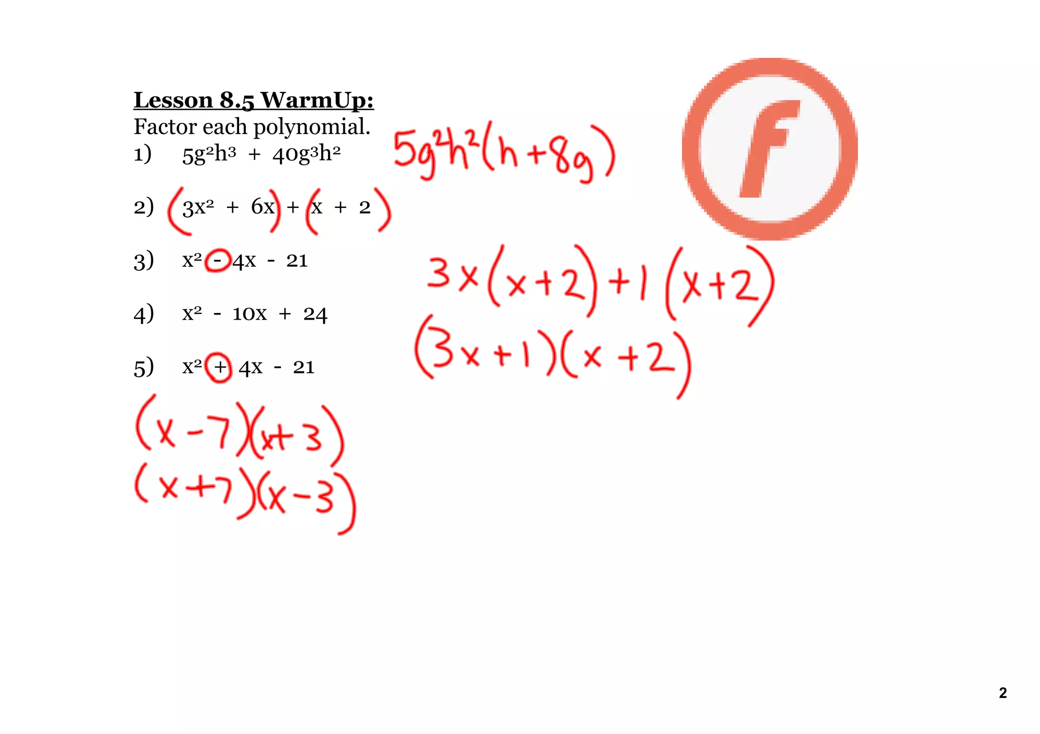 8th Alg - L8.5--March29 | PPT