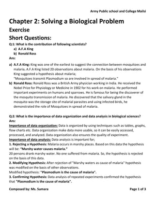 8th class biology chapter 2 exercise solved questions | PDF