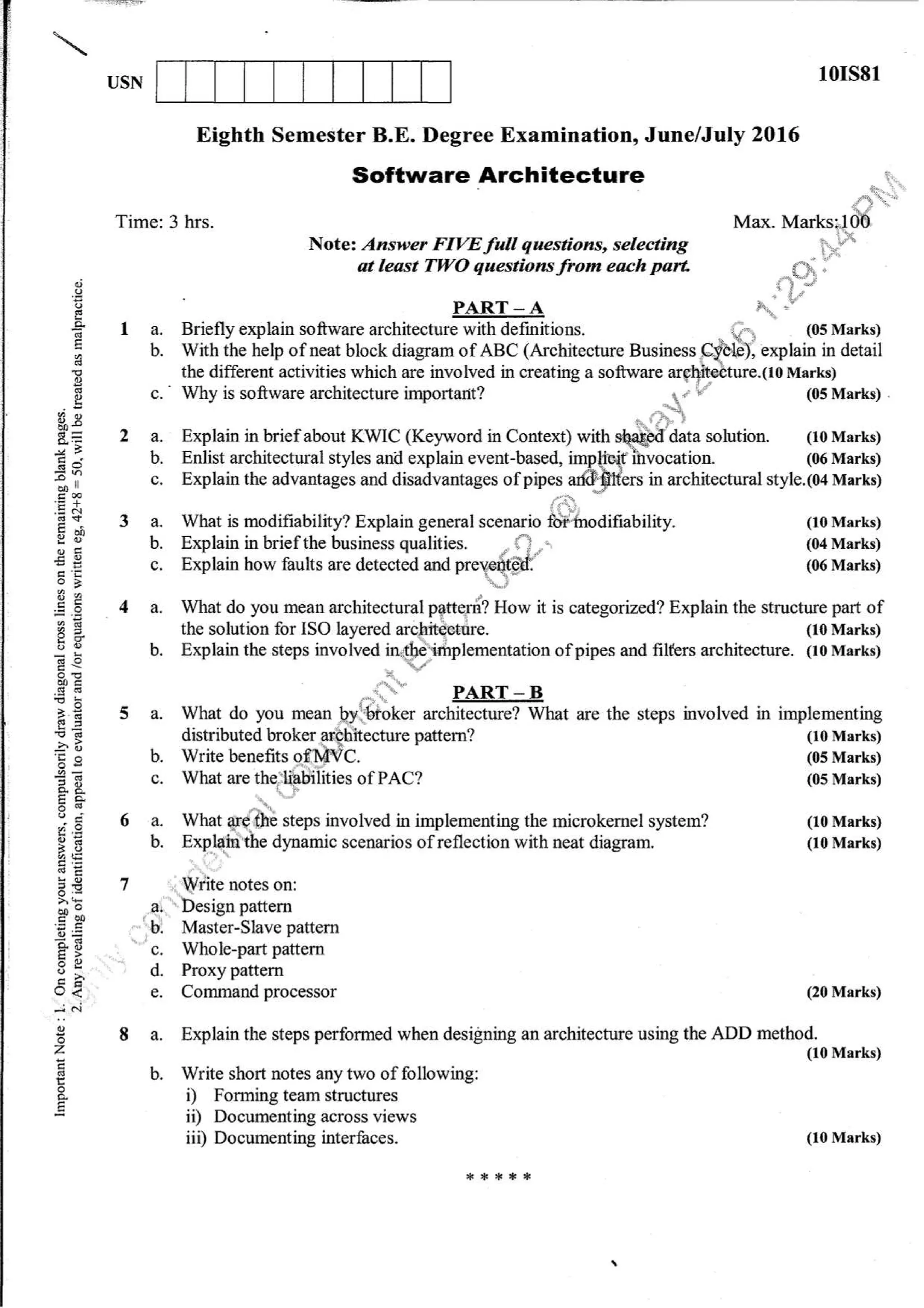 8th semester VTU BE CS & IS question papers July 2016 | PDF