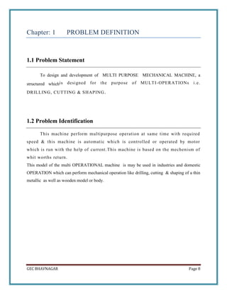 Report of design and development of multi purpose mechanical machine | DOCX