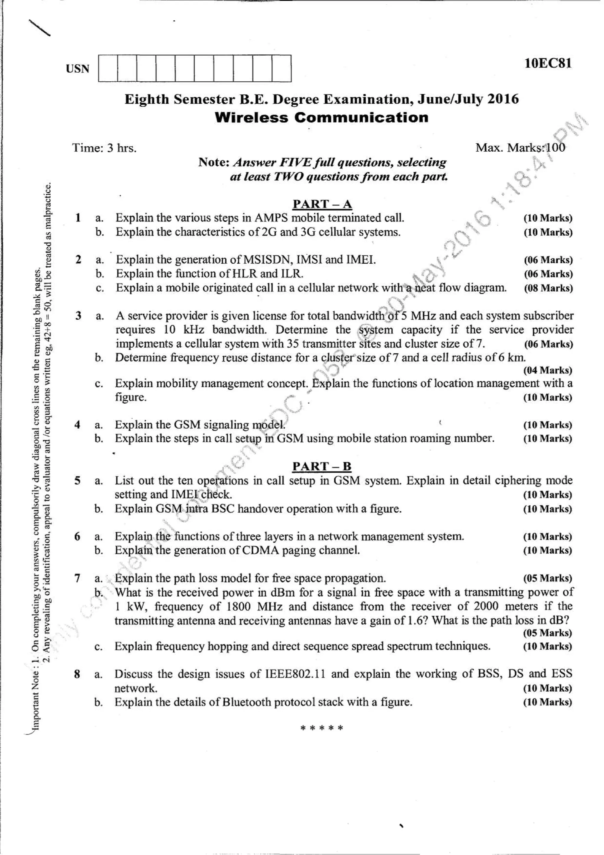 8th Semester VTU BE EC question papers June 2016 | PDF