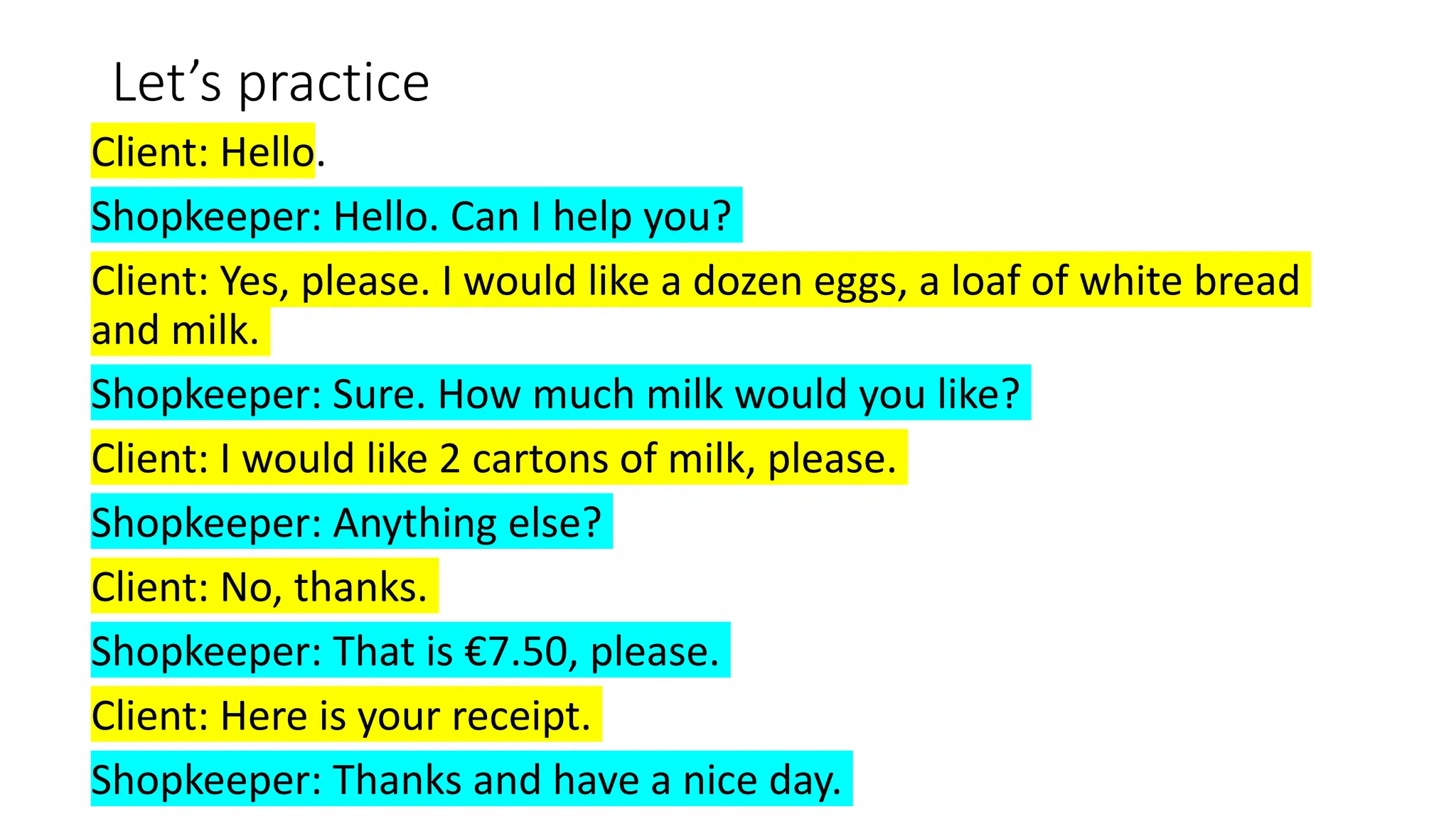 the shopping list - conversation in a grocery store | PPTX