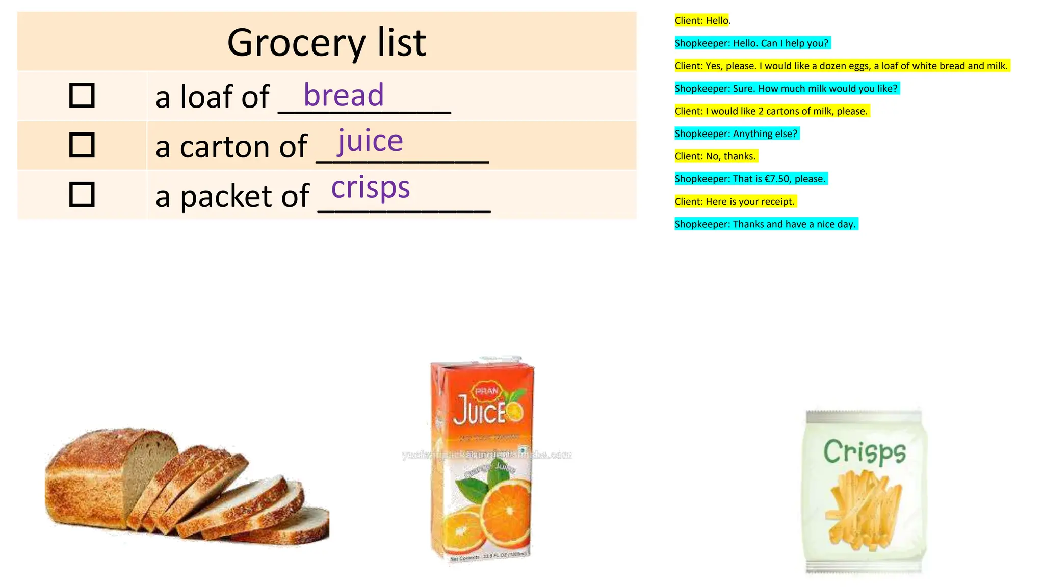 the shopping list - conversation in a grocery store | PPTX