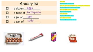 the shopping list - conversation in a grocery store | PPTX