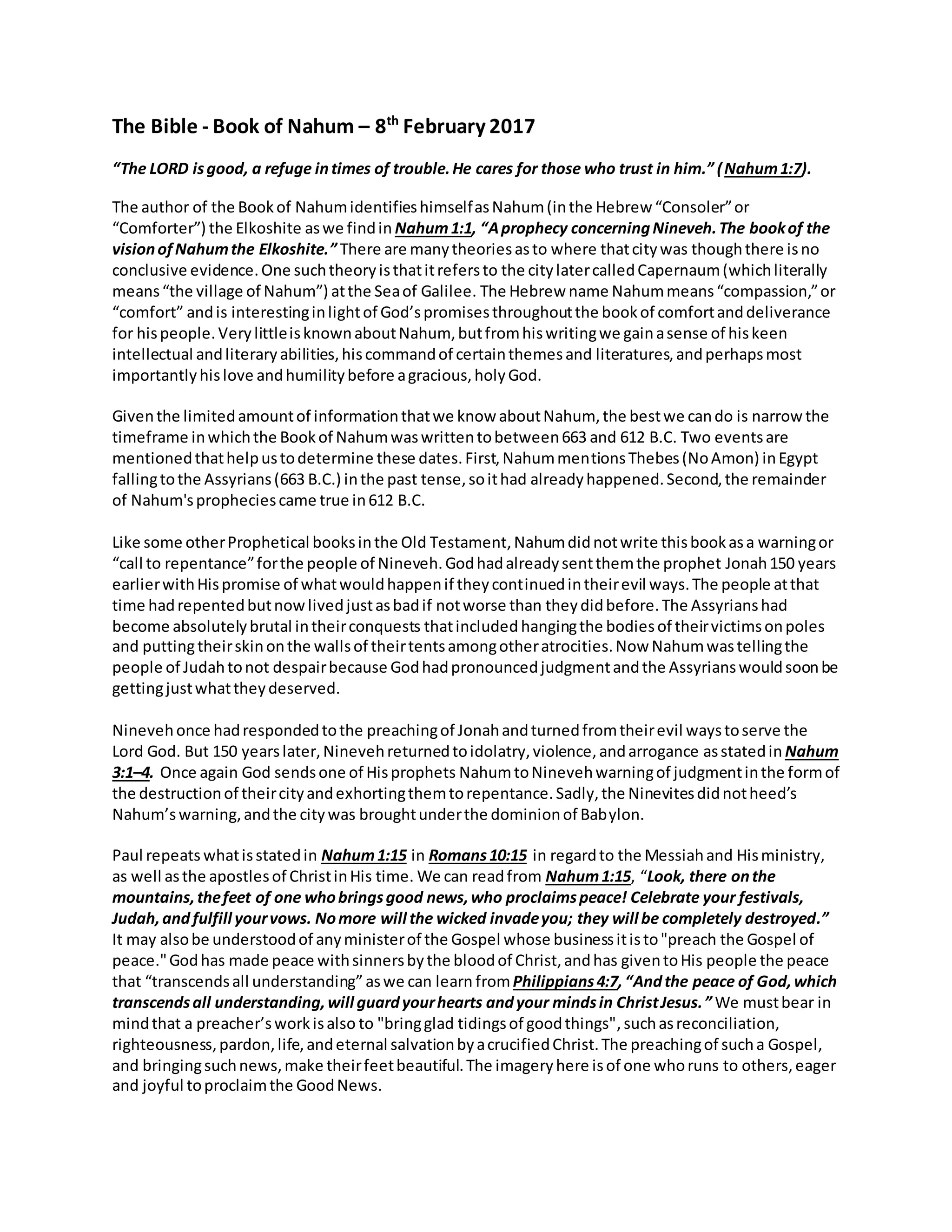 8th February 2017 - The bible - Book of Nahum | DOCX