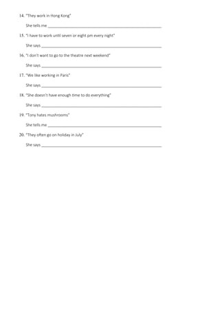 8th grade indirect speech handout | PDF