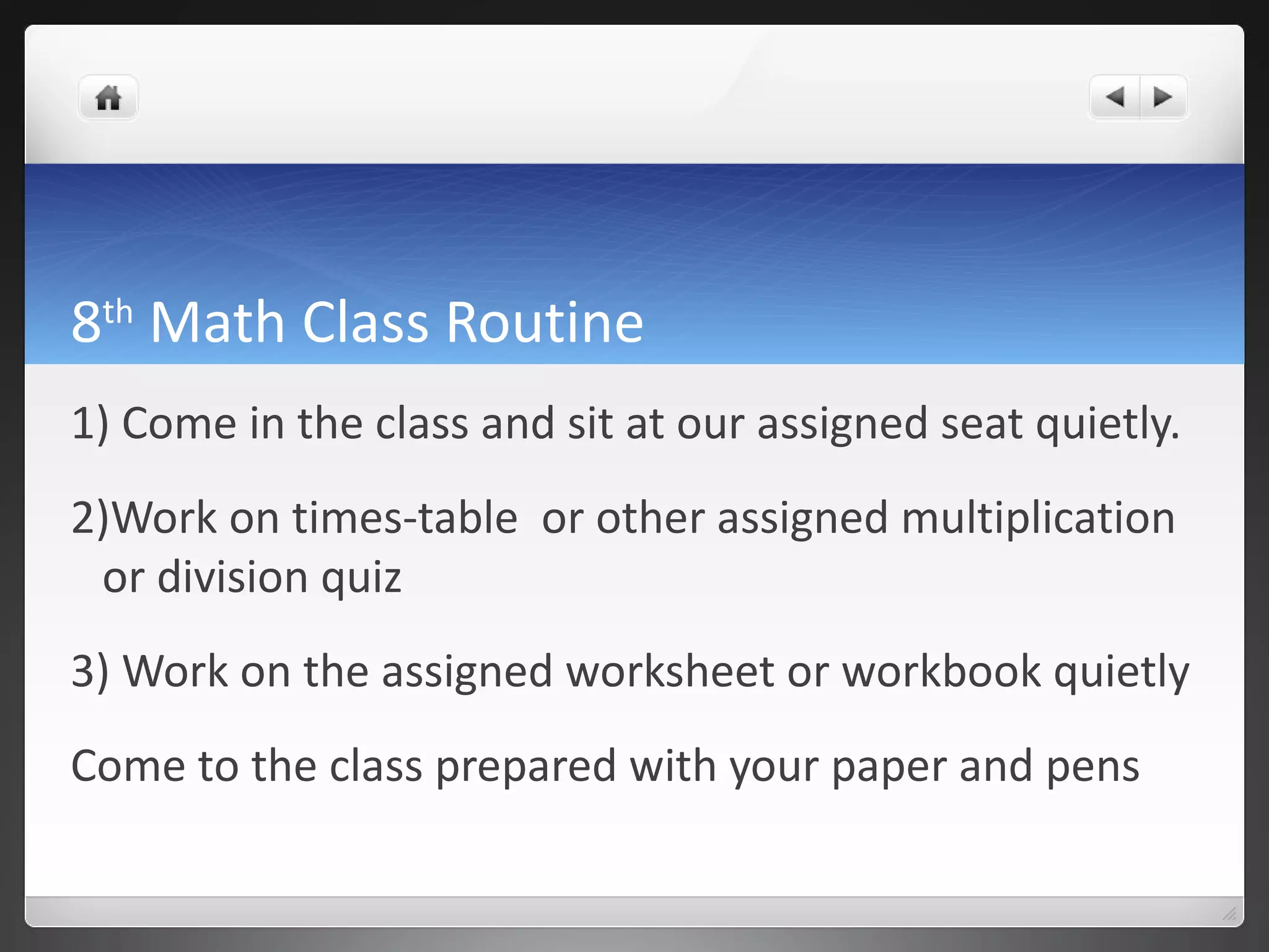 8th grade math class routine | PPT | Homework and Study | Education