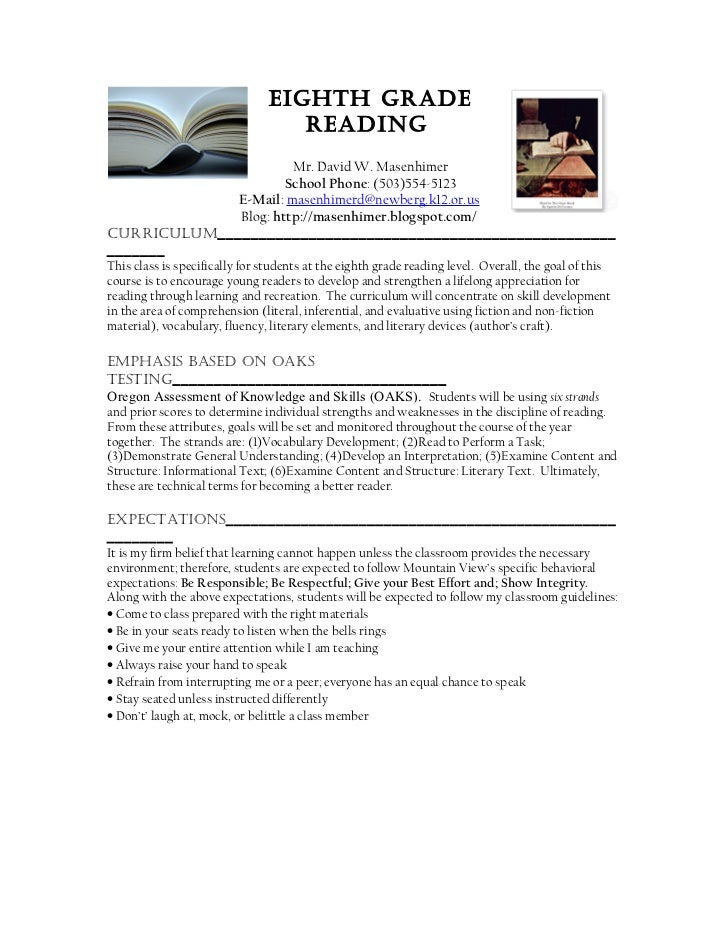 8th grade reading syllabus