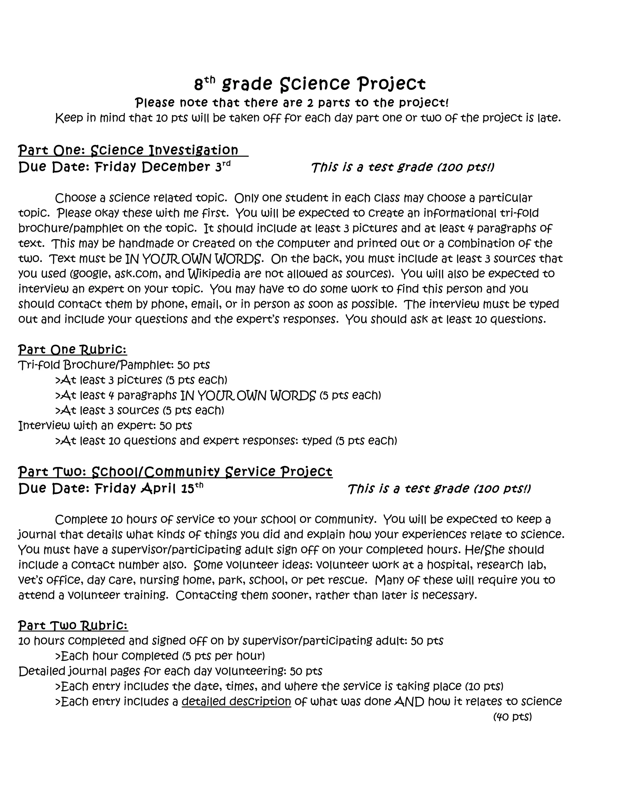 8th grade science project | PDF