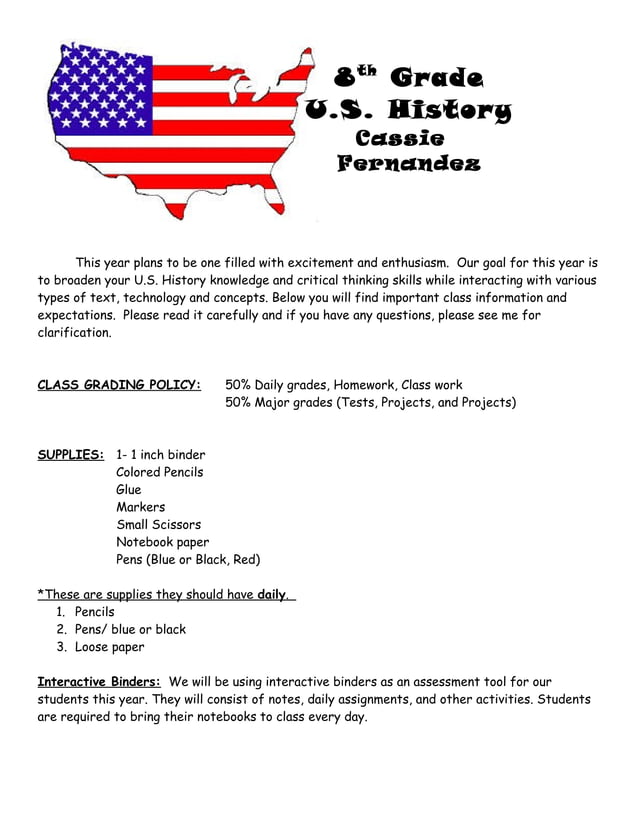8th grade us history information | DOC