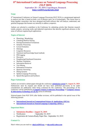 8th international conference on natural language processing(NLP 2019) | PDF