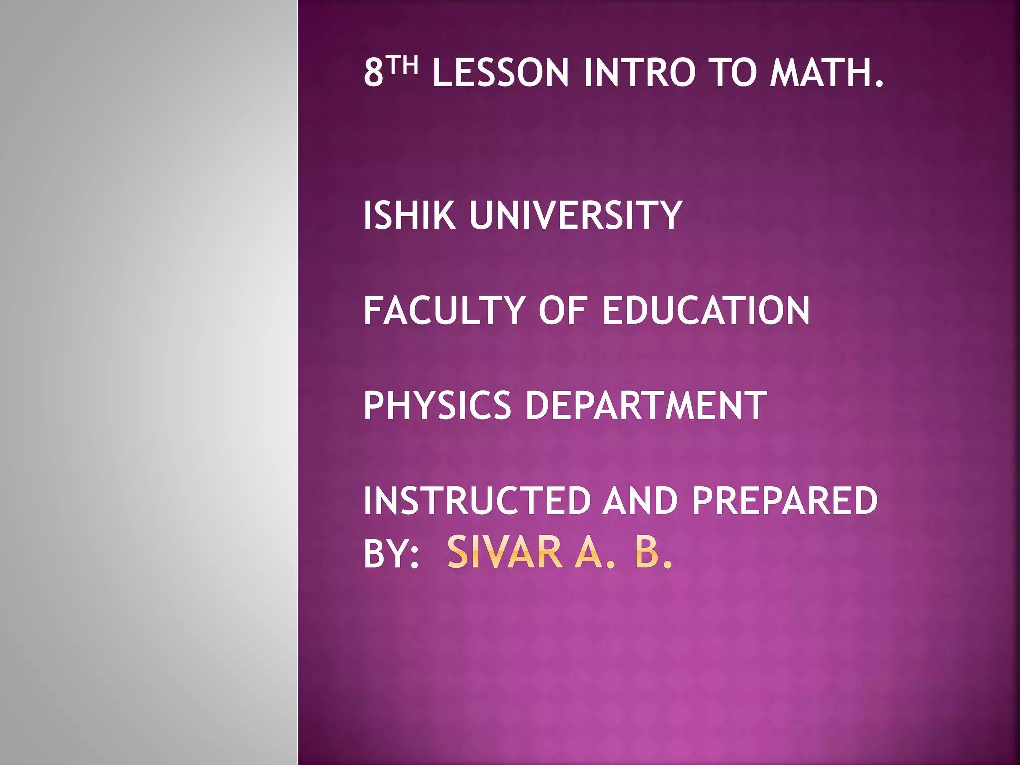 8th Lesson Intro To Math Ppt
