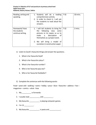8th lesson plan personal information | DOC