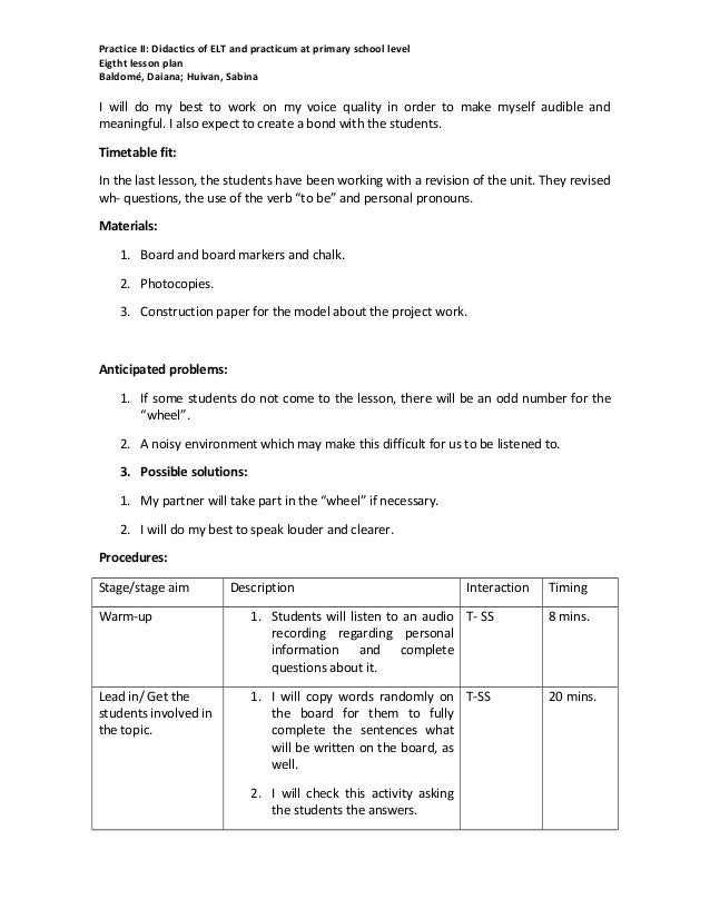 8th lesson plan personal information