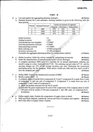 8th Semester VTU BE ME question papers June 2016 | PDF