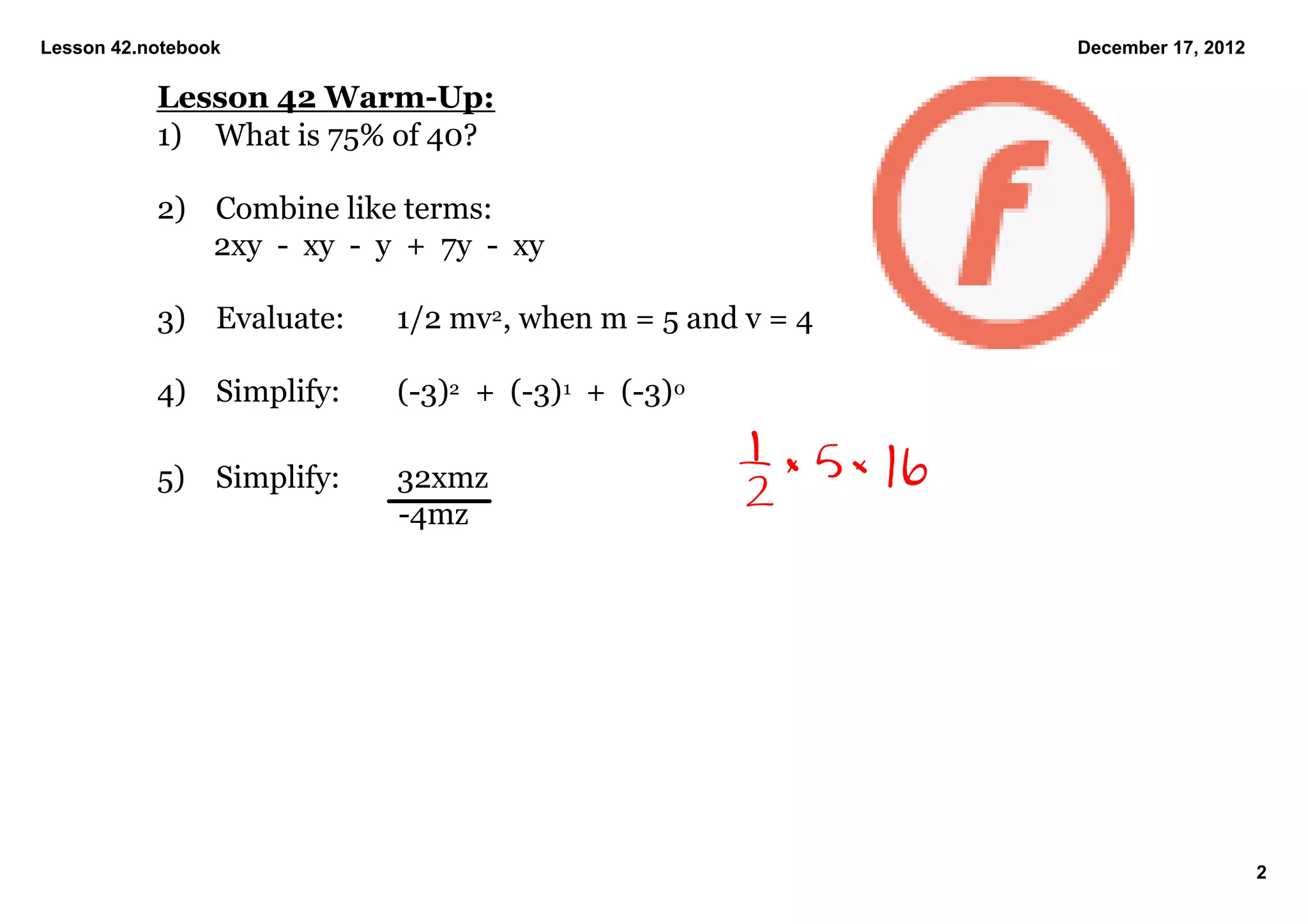 8th pre alg -l42--dec17 | PPT