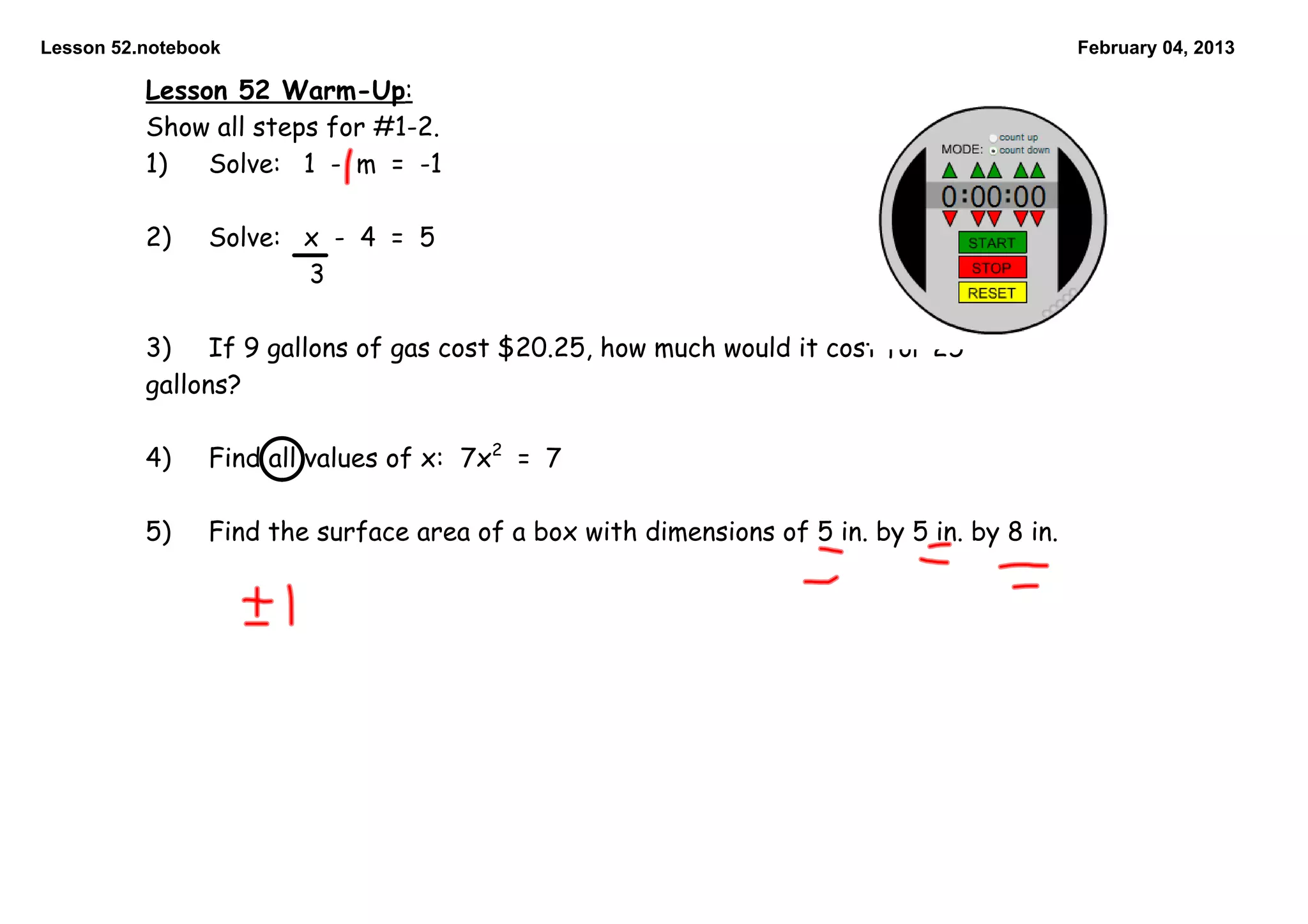 8th pre alg -l52--feb4 | PPT