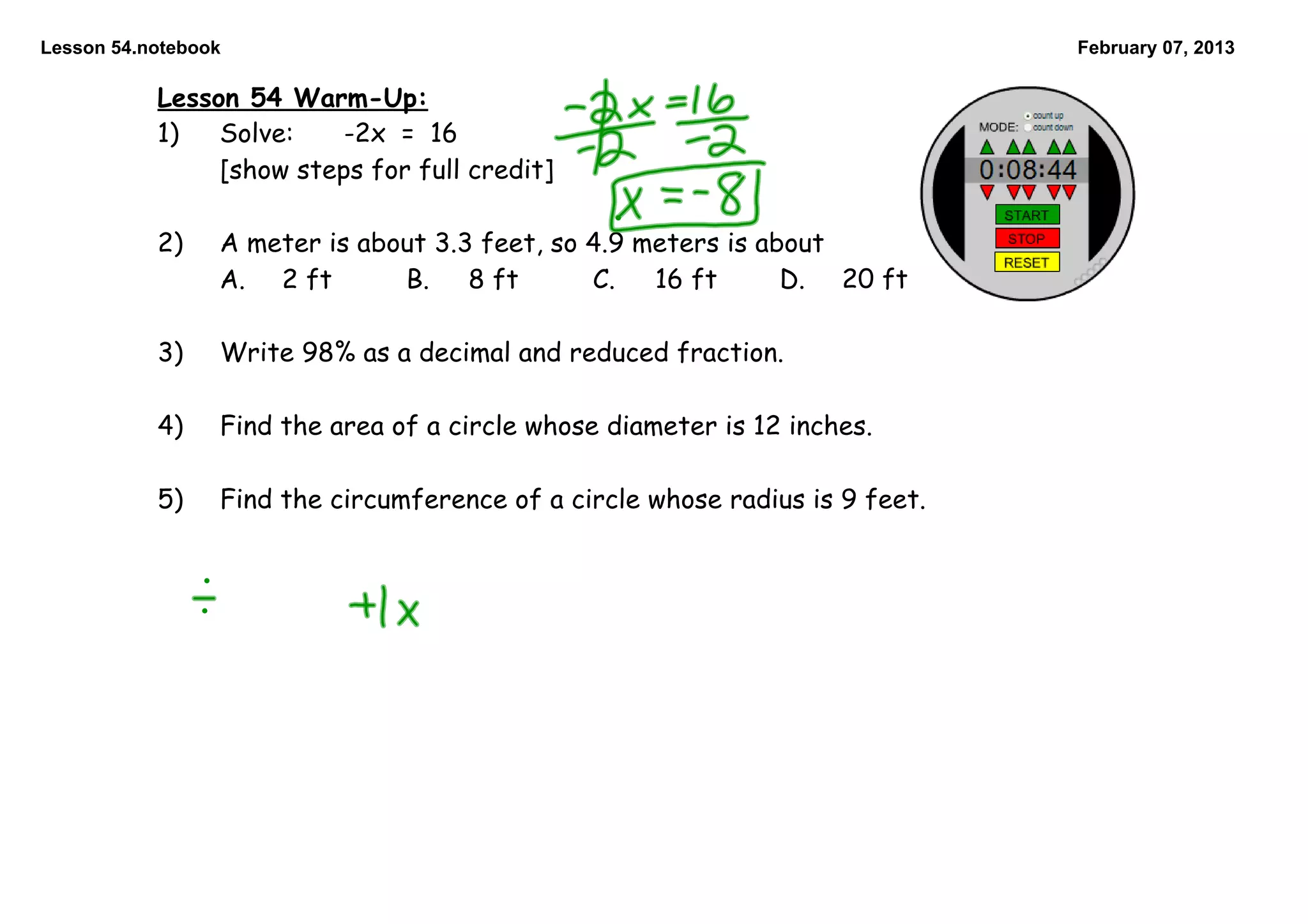 8th pre alg -l54--f-eb7 | PDF