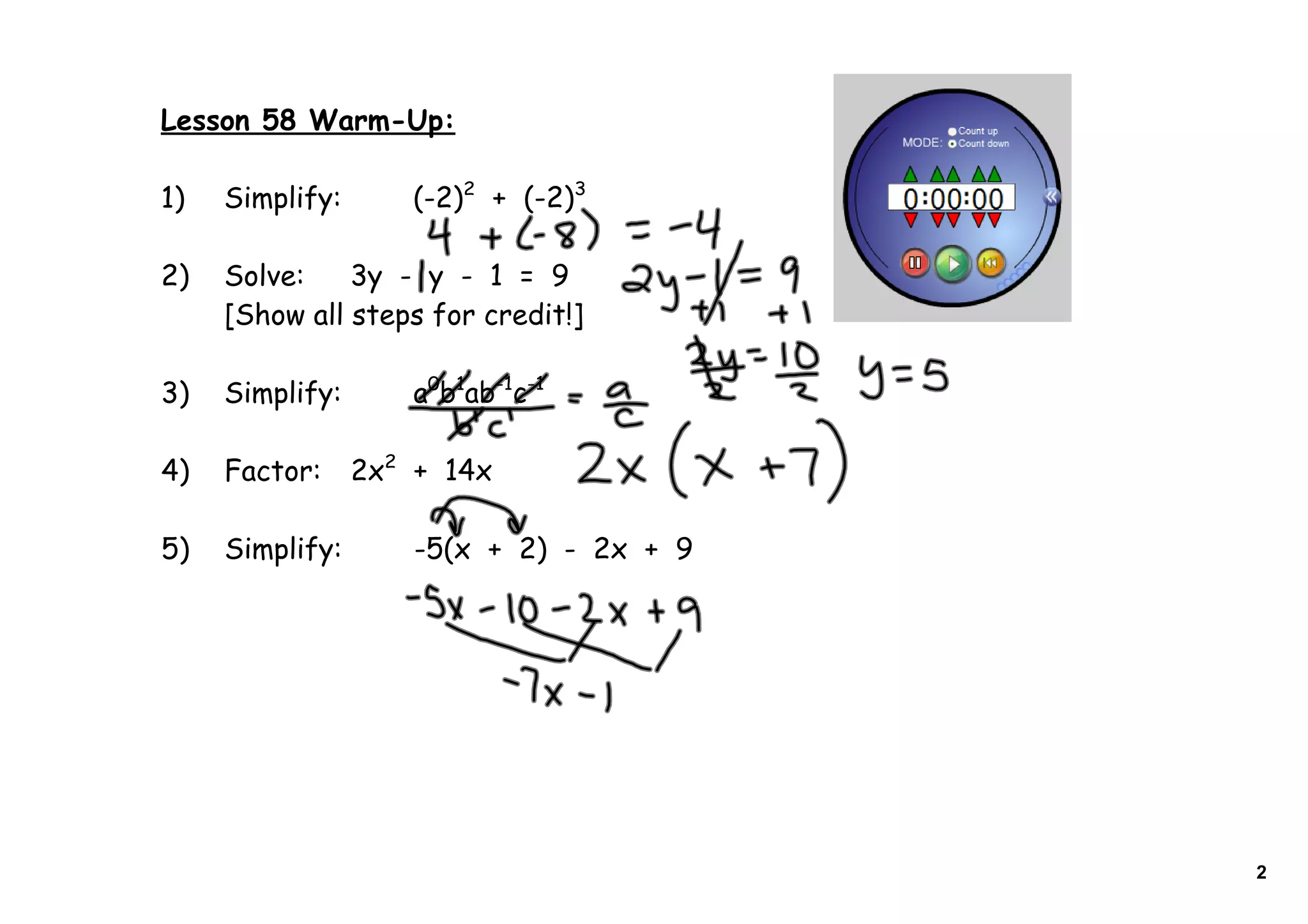 8th PreAlg - L58--Feb2 | PPT
