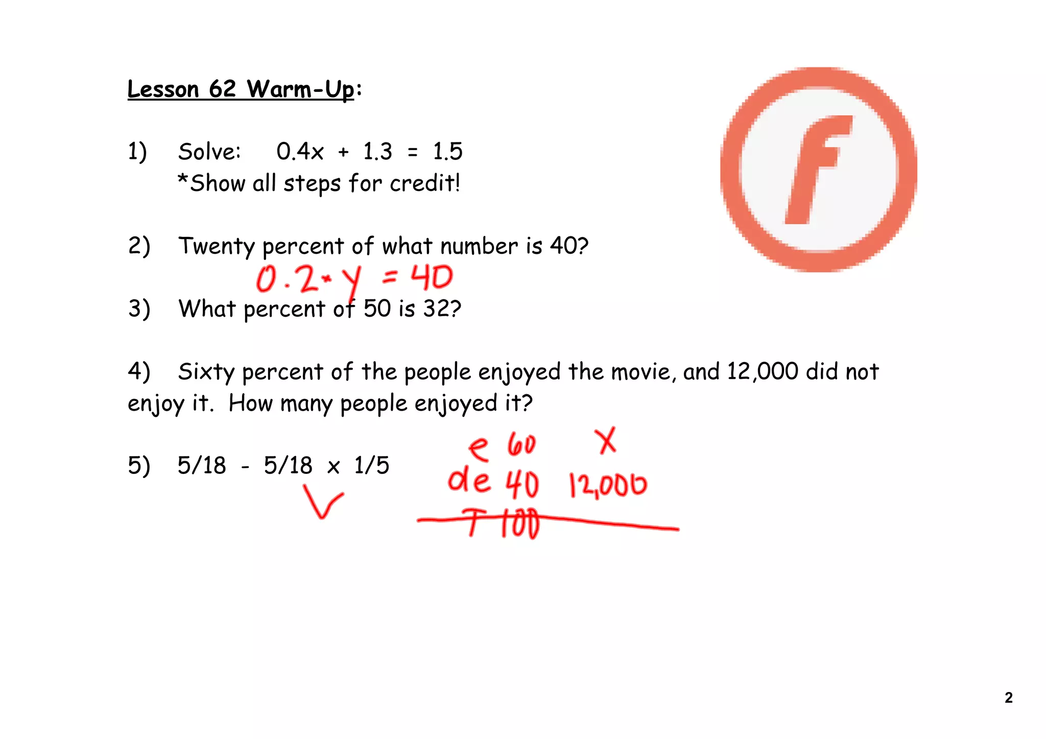 8th PreAlg - L62--Feb16 | PPT