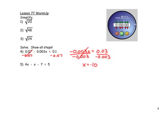8th PreAlg - L77--April26 | PDF