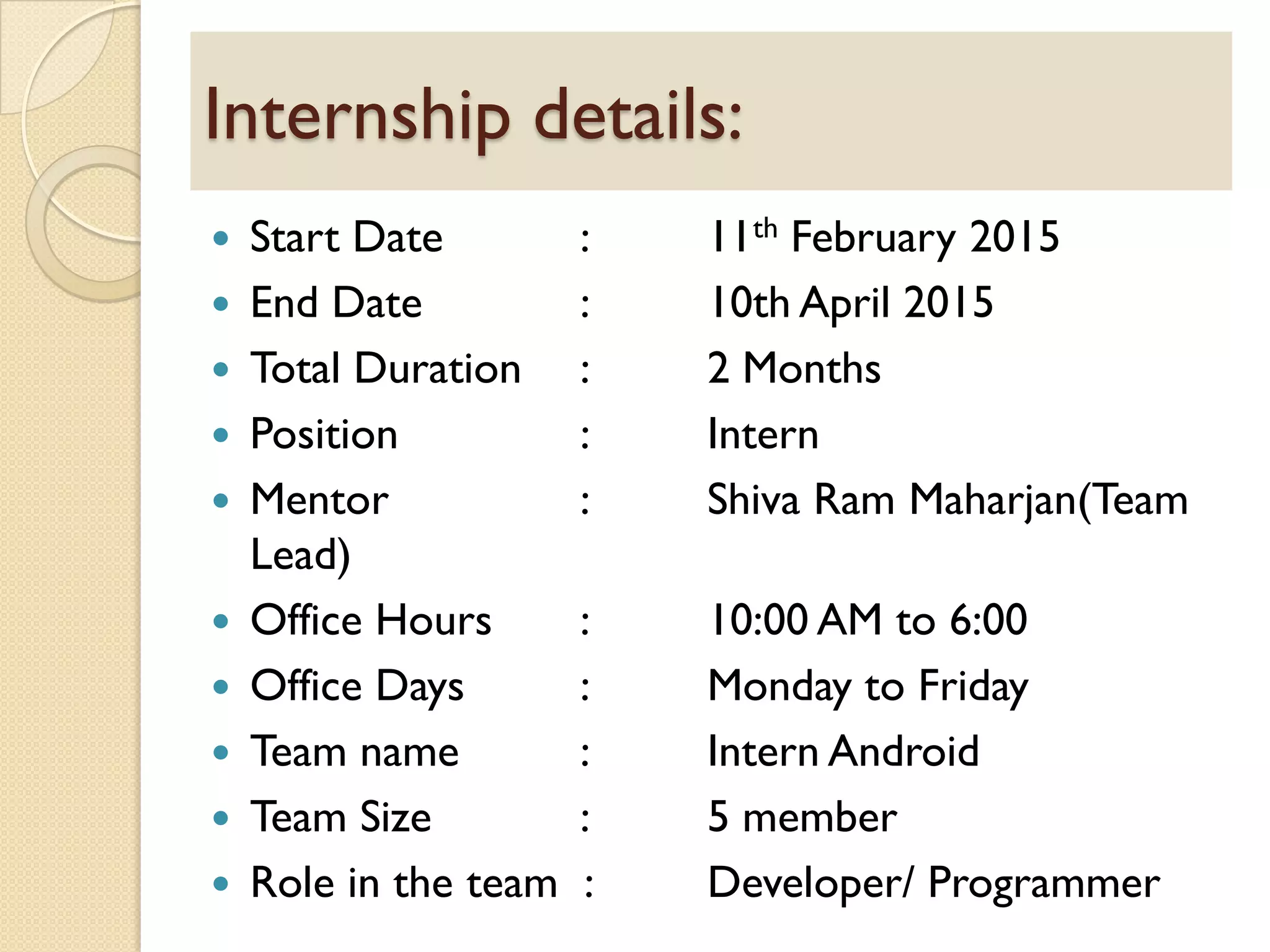 Final year internship presentation | PDF