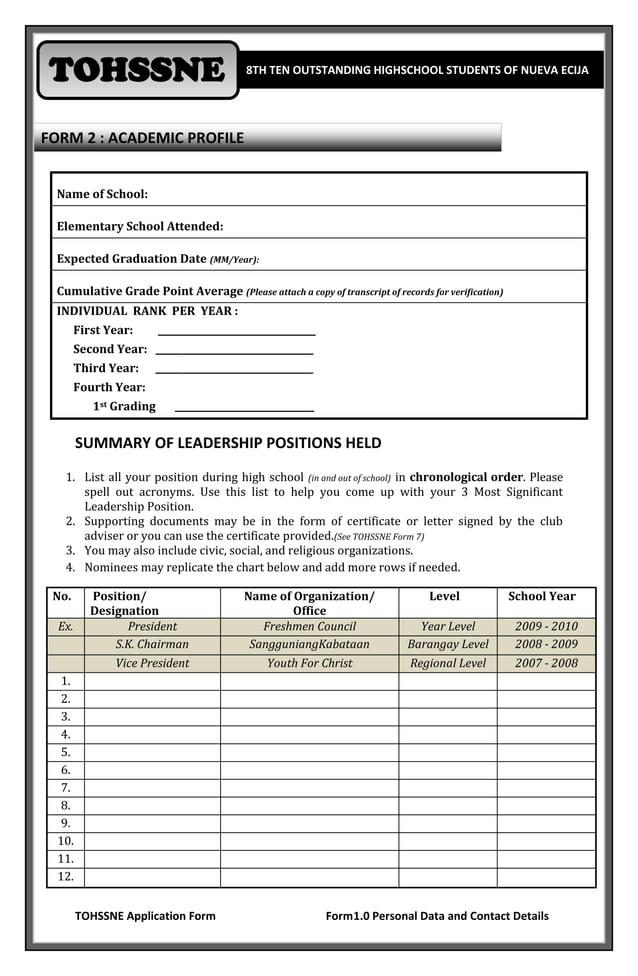 8th TOHSSNE Application Forms | PDF