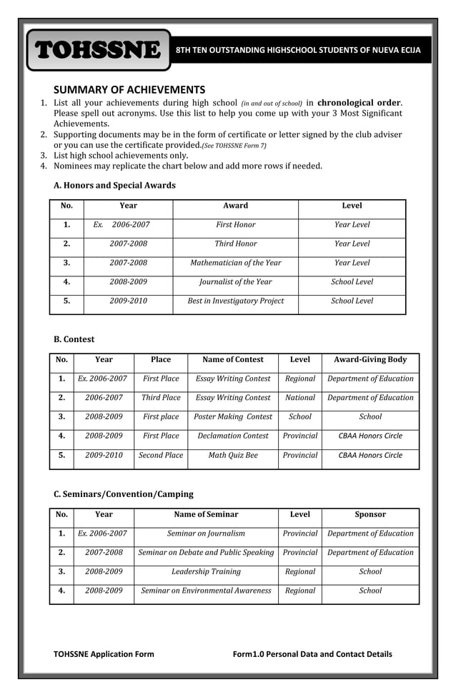 8th TOHSSNE Application Forms | PDF