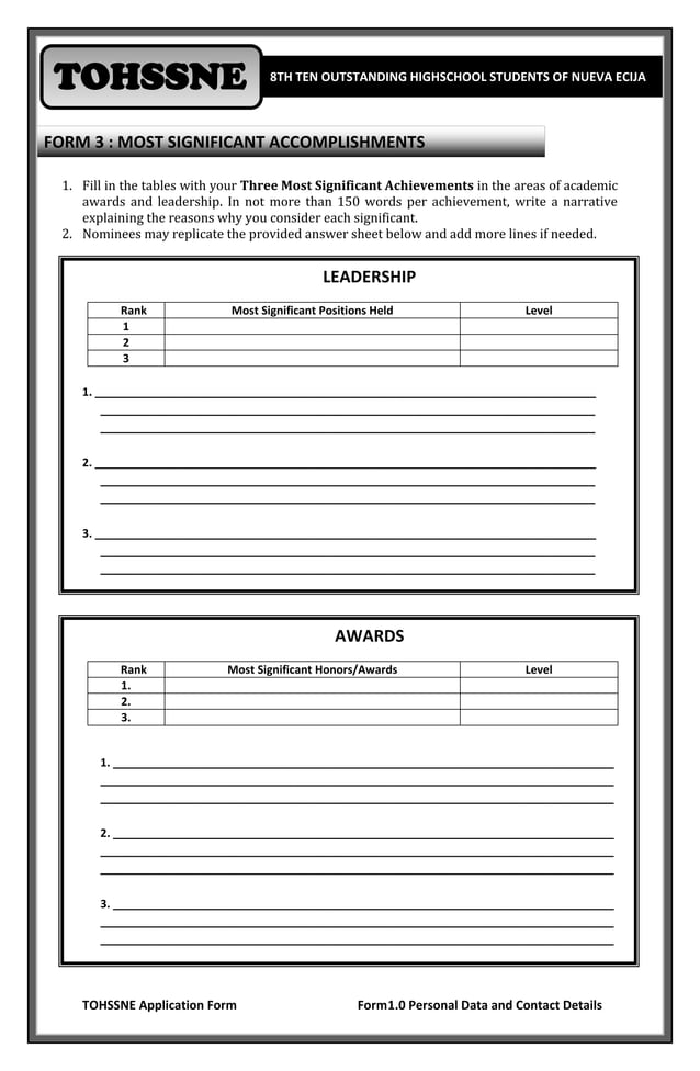8th TOHSSNE Application Forms | PDF