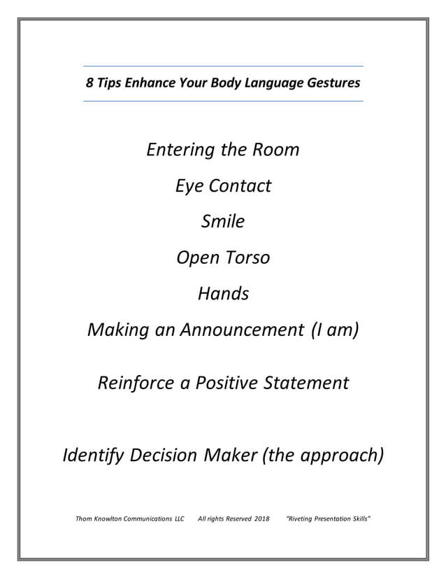 8 tips enhance your body language gestures | PDF