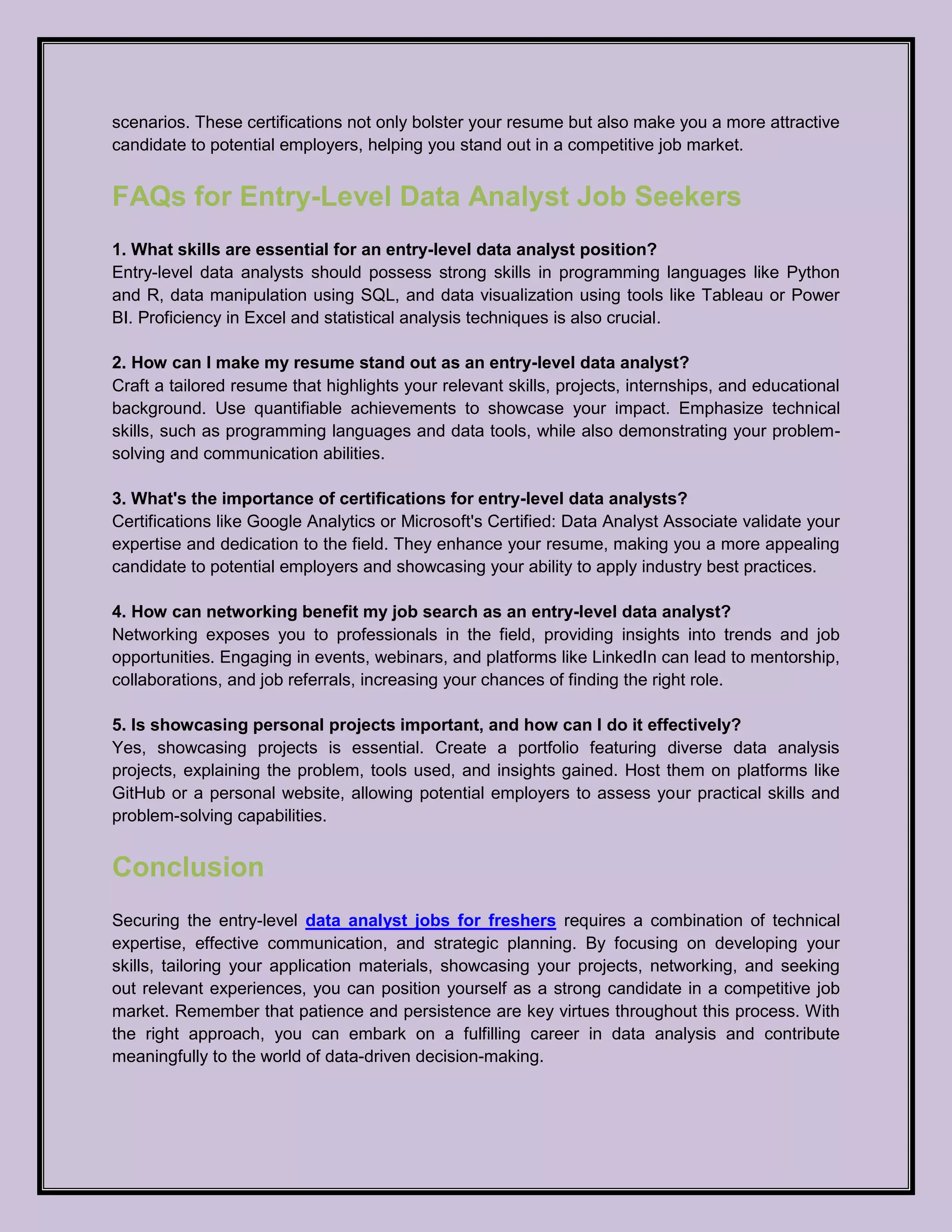 8 Tips For Job Seekers Looking For Entry Level Data Analyst Jobs | PDF