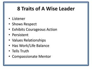 8 Traits of a Wise Leader Handout | PPT