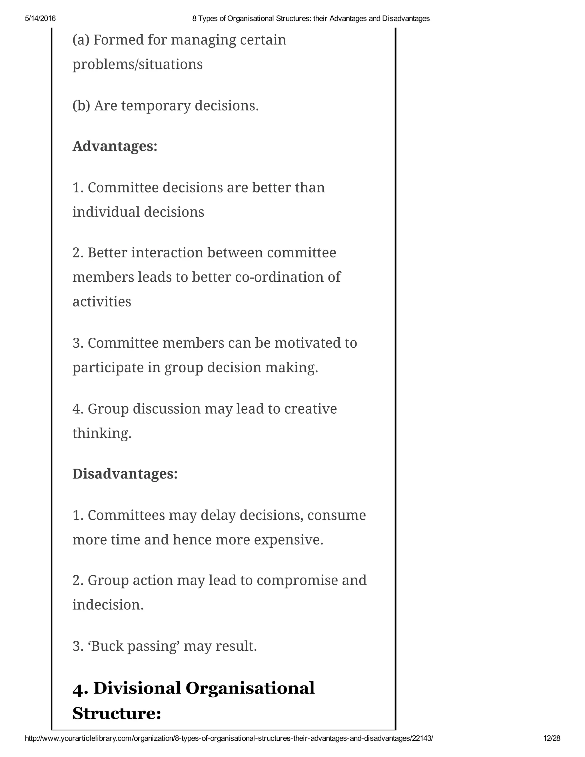 8 types of organisational structures their advantages and disadvantages ...