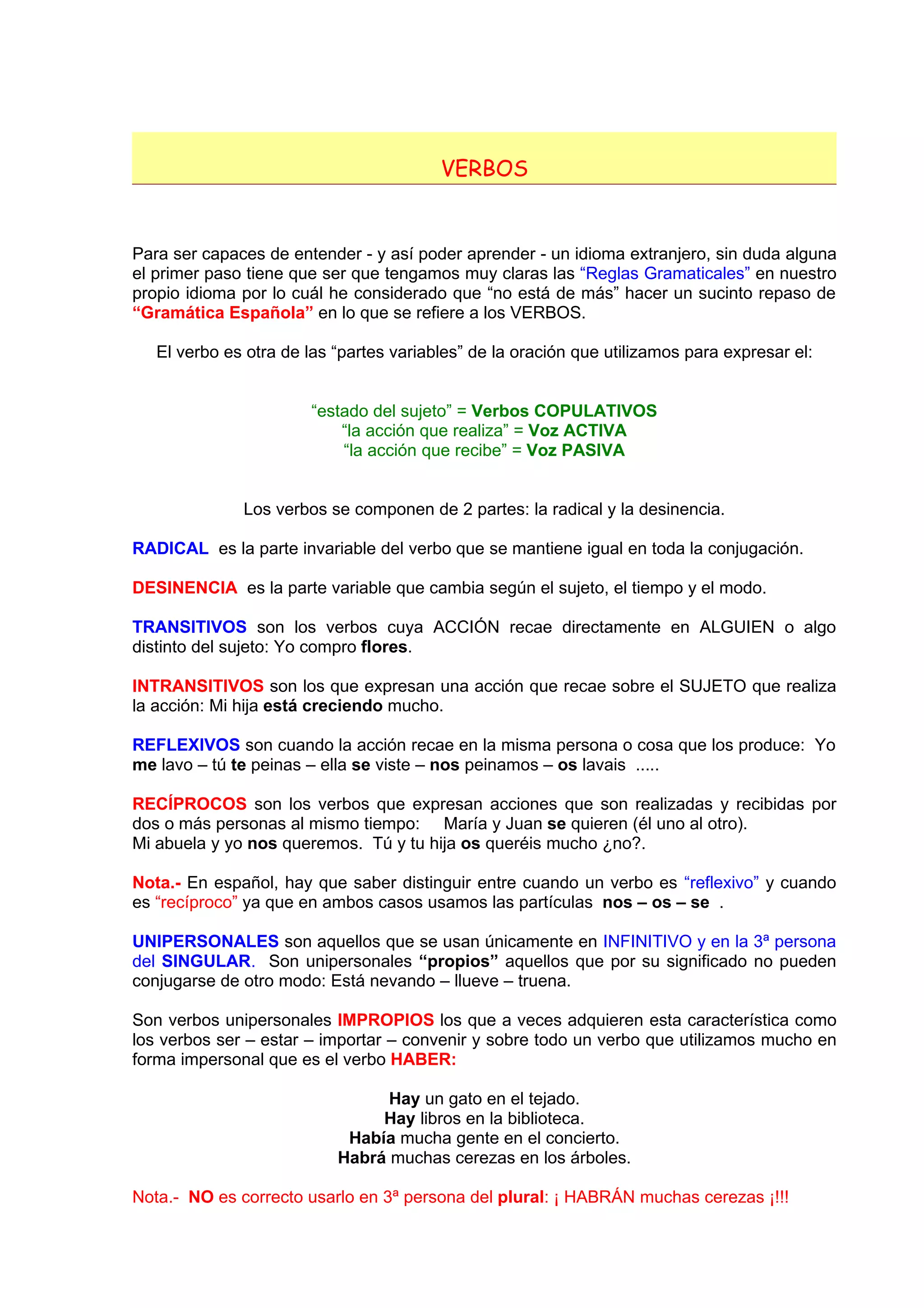 VERBOS : Auxiliares - Regulares - Irregulares | DOC