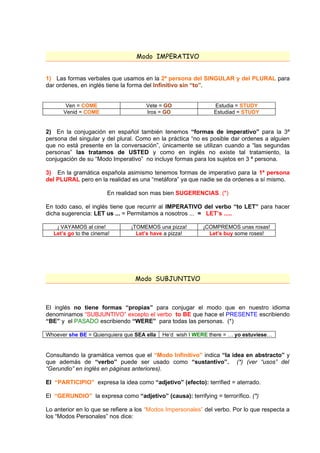 VERBOS : Auxiliares - Regulares - Irregulares | DOC