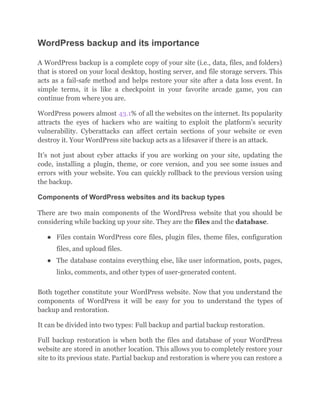 8 Ways to Backup and Restore Your WordPress Website | PDF