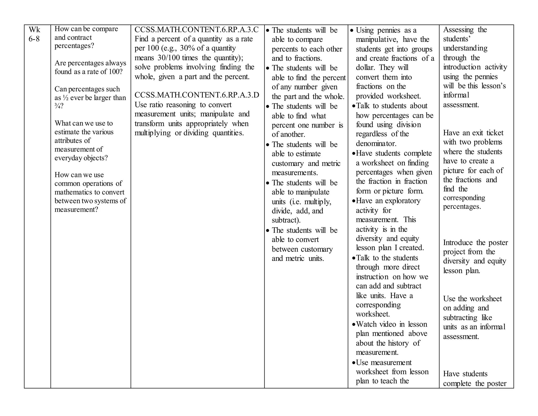 8 Week Curriculum Map | DOCX