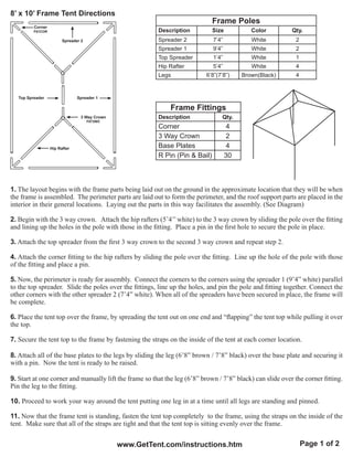 8 x 10 Frame Tent Installation Instructions | PDF