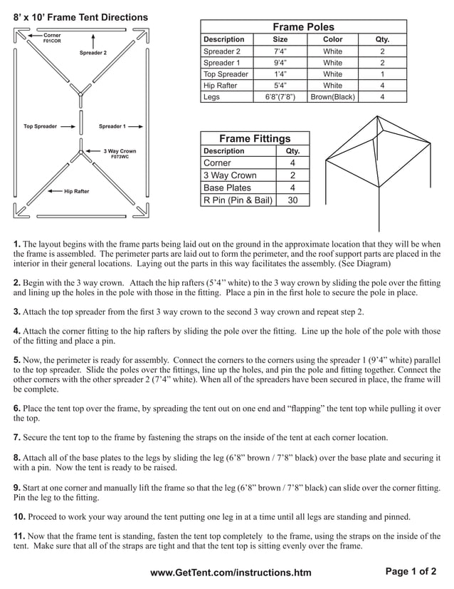 8 x 10 Frame Tent Installation Instructions | PDF