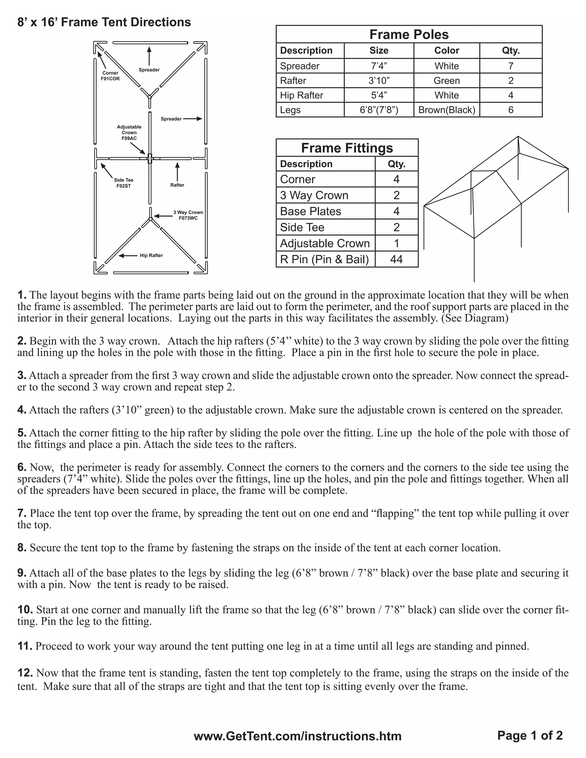 8 x 16 Frame Tent Installation Instructions | PDF