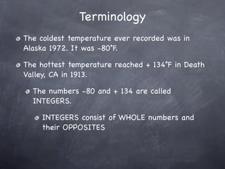9-1 Meaning of Integers | KEY | Weather | Science