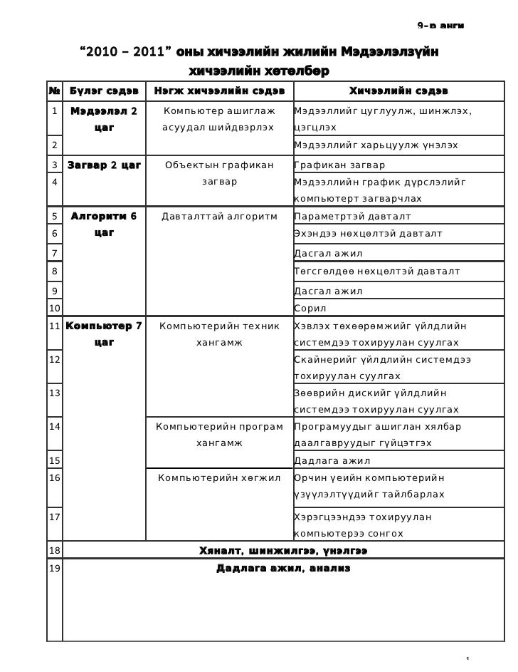 9 р анги хөтөлбөр